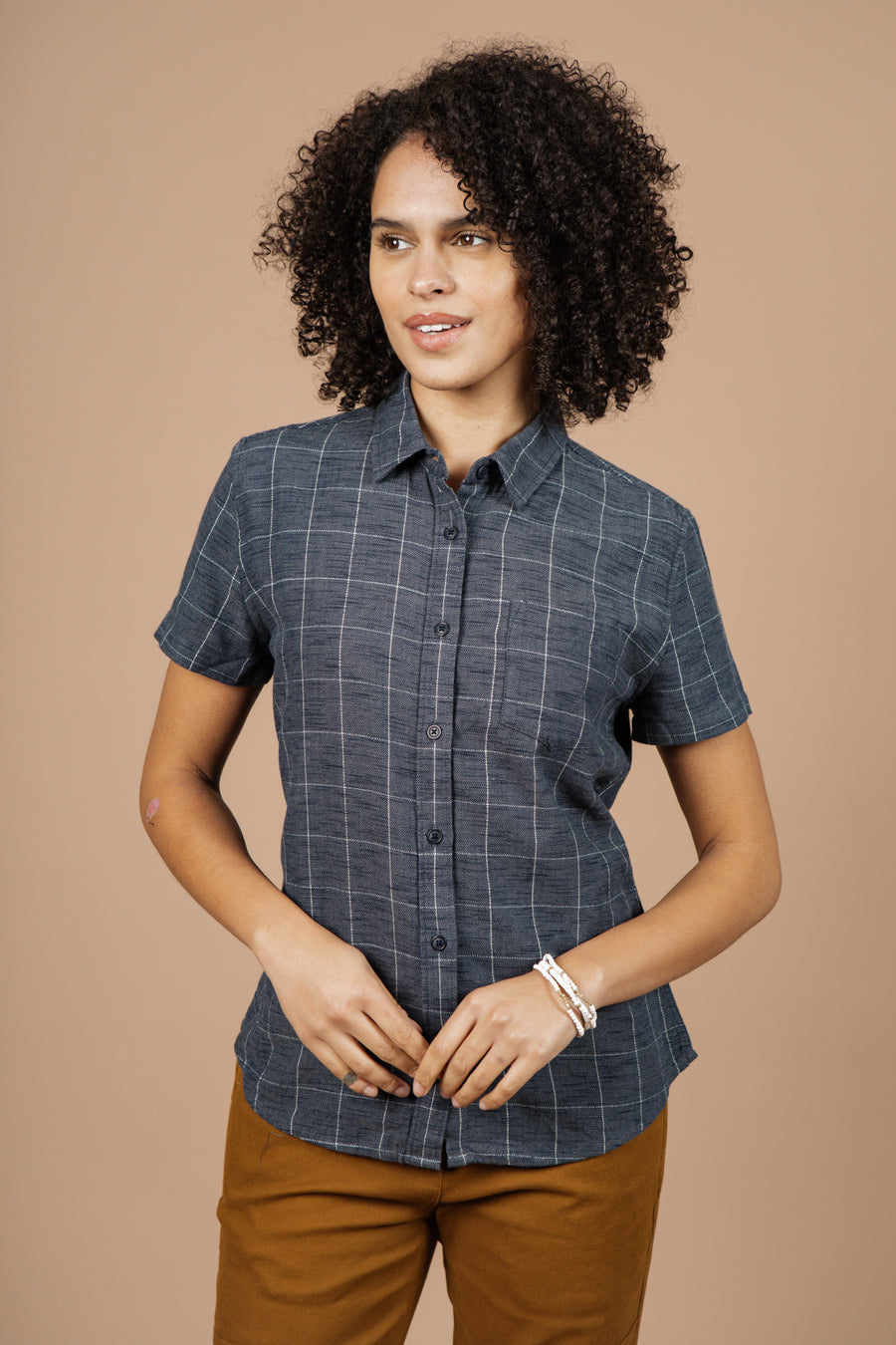 Lana Shirt / Slate Textured Windowpane – Bridge & Burn